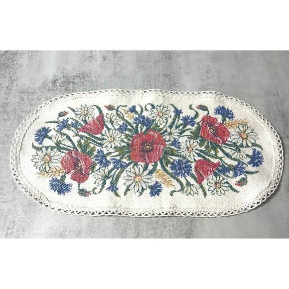 Halltex | Kitchen | Vintage Halltex Austrian Folk Art Doily Oval Floral ...